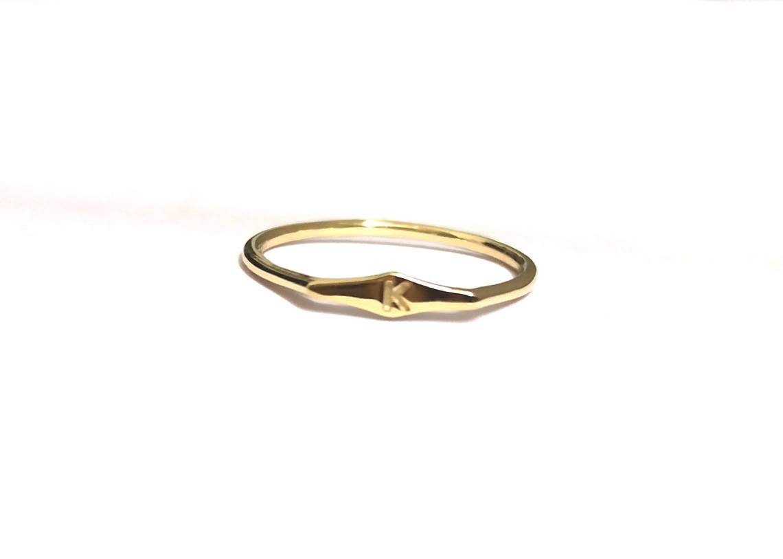 14K Gold Filled Custom A to Z Letter Engraved Ring, Tiny Ring, Delicate ...
