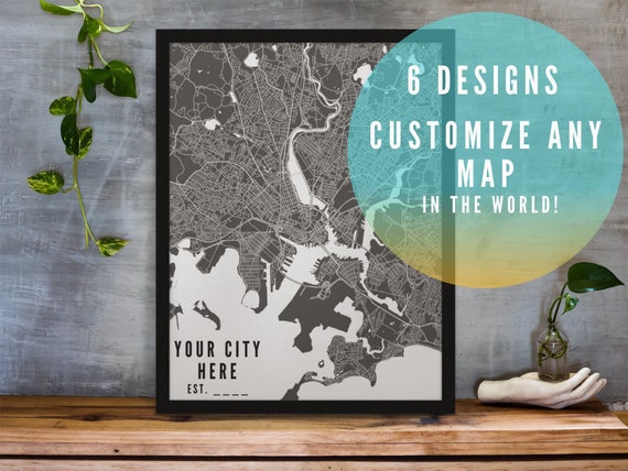 Personalized Map Custom City Map Custom Map Art Custom Map | Etsy