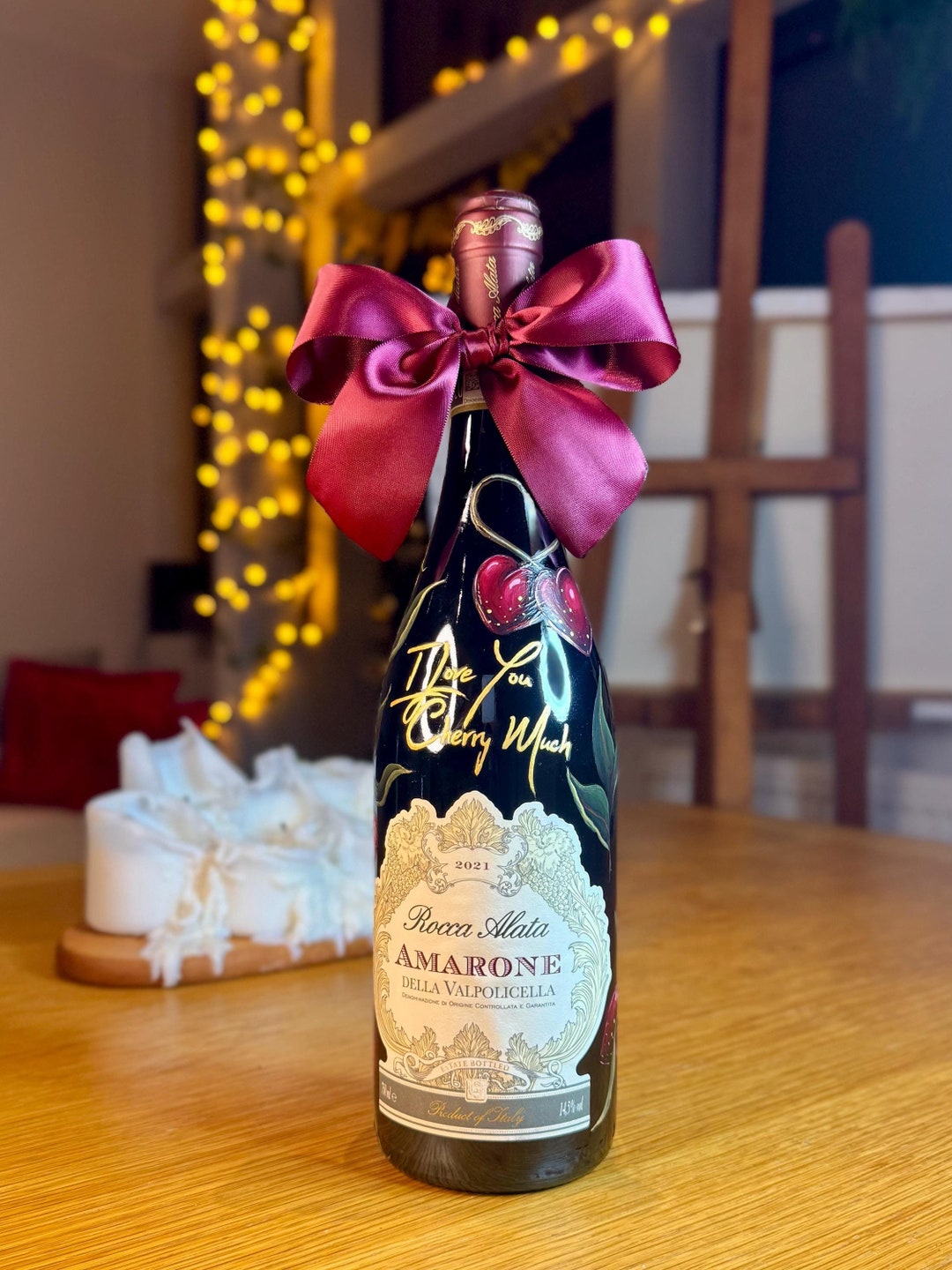 Unique Hand-painted Cherry Bottle, Personalised Valentine’s Gift for ...