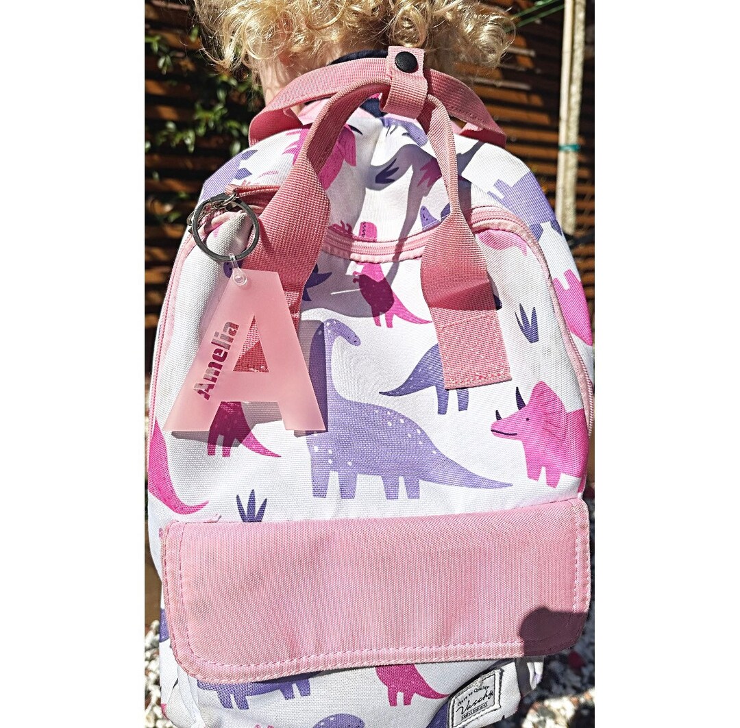 Backpack Initial Name Tag School Nursery Keyring Personalised Acrylic ...