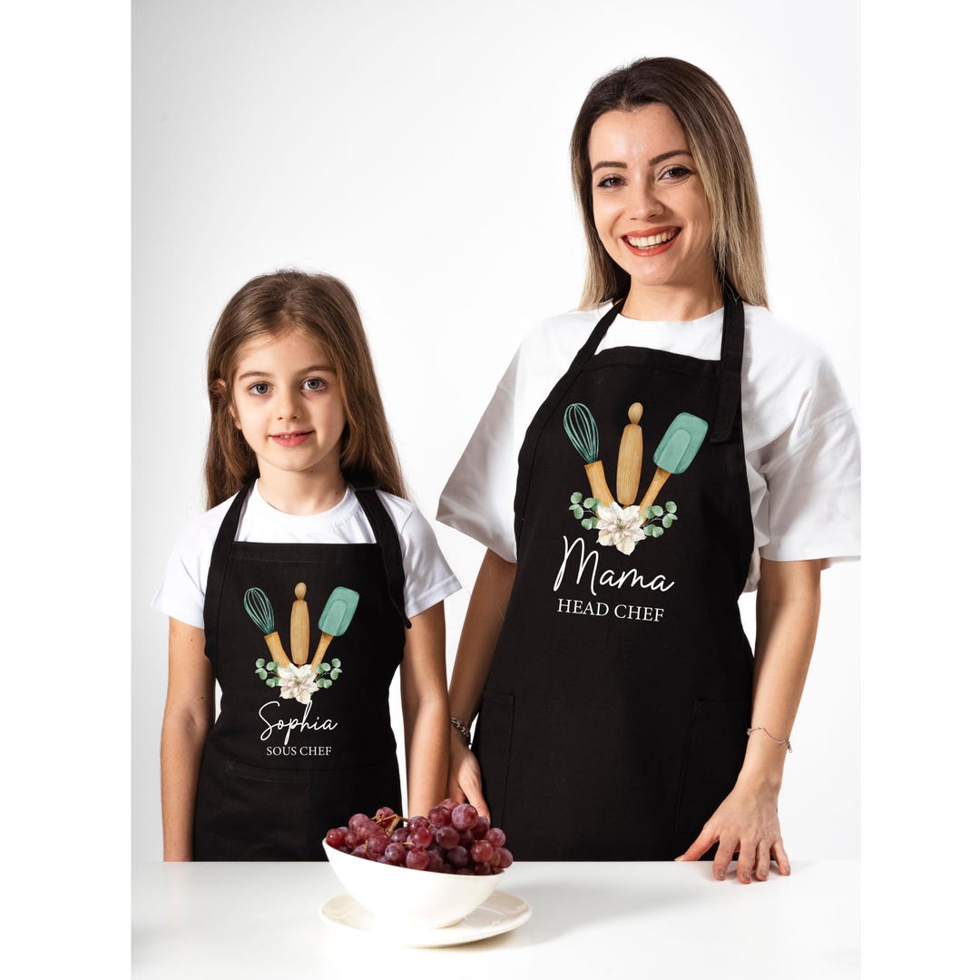 Mama Head Chef Apron, Sous Chef Kids Apron With Pocket, Mommy and Me ...