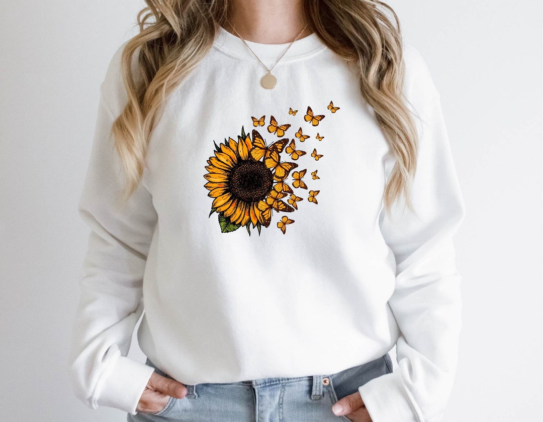 Sunflower Butterfly Sweatshirt, Sunflower Sweater, Butterfly Sweatshirt ...