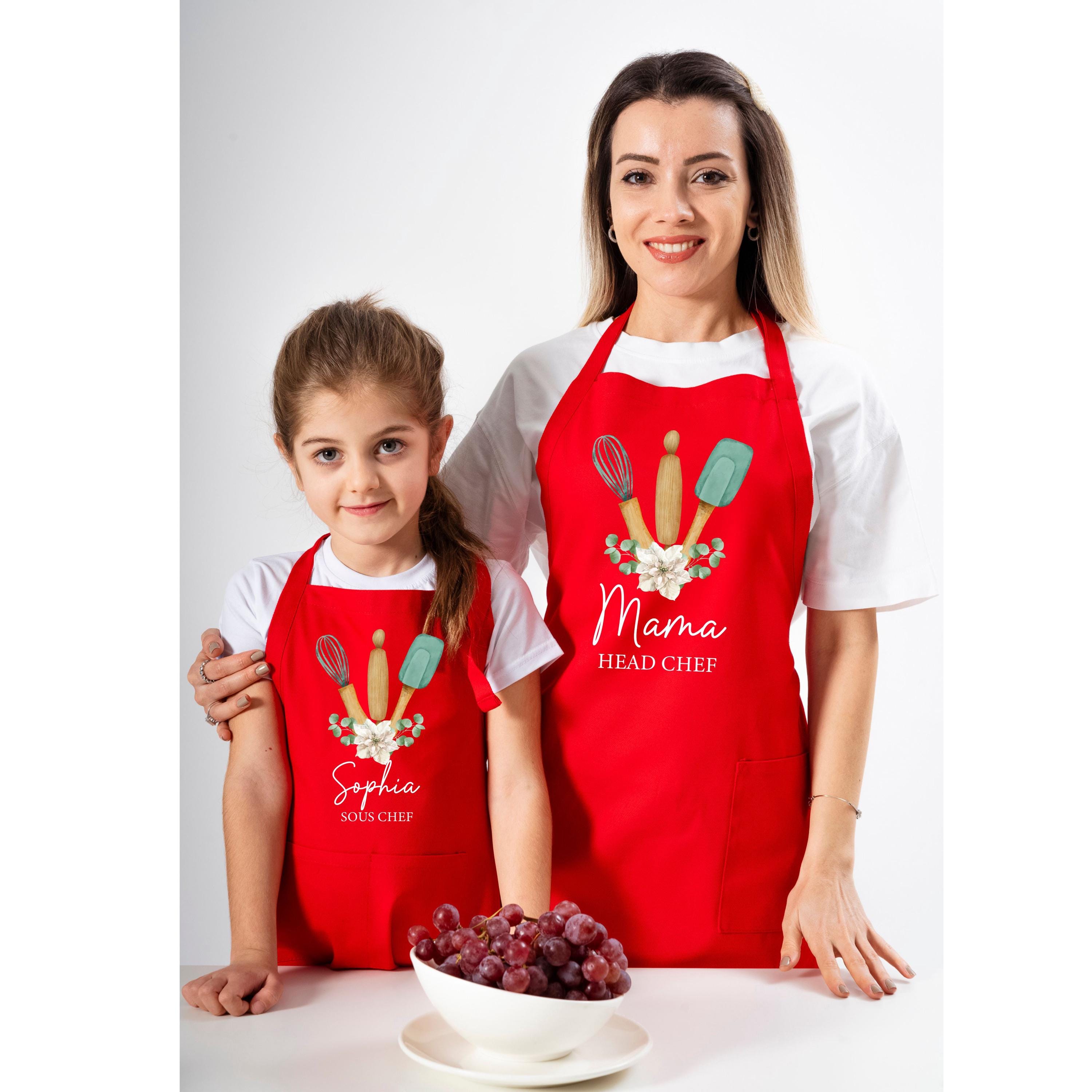 Mama Head Chef Apron, Sous Chef Kids Apron With Pocket, Mommy and Me ...