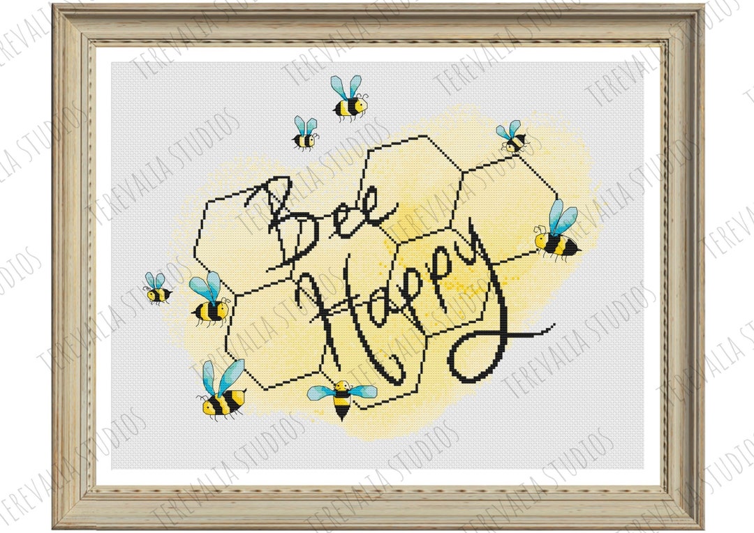 Bee Happy - Digital Cross Stitch Pattern PDF | Honeycomb Bees Pattern ...