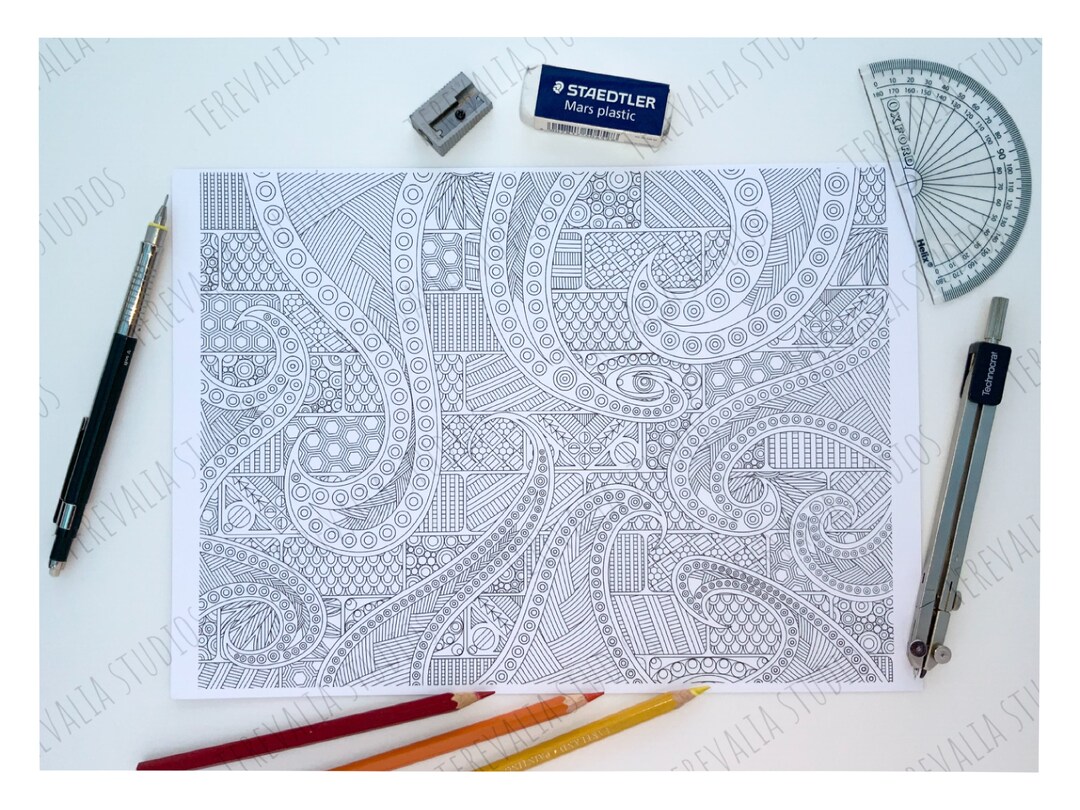 Digital Zentangle Colouring Page - the Wall | Downloadable Print | PDF ...