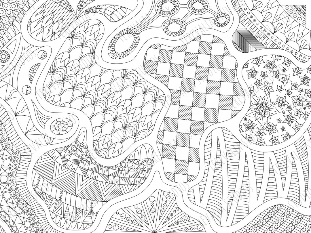 Digital Zentangle Colouring Page - Patchwork | Downloadable Print | PDF ...