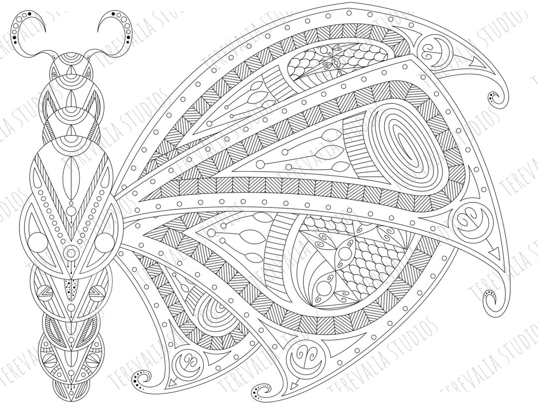 Digital Zentangle Colouring Page - Butterfly | Downloadable Print | PDF ...