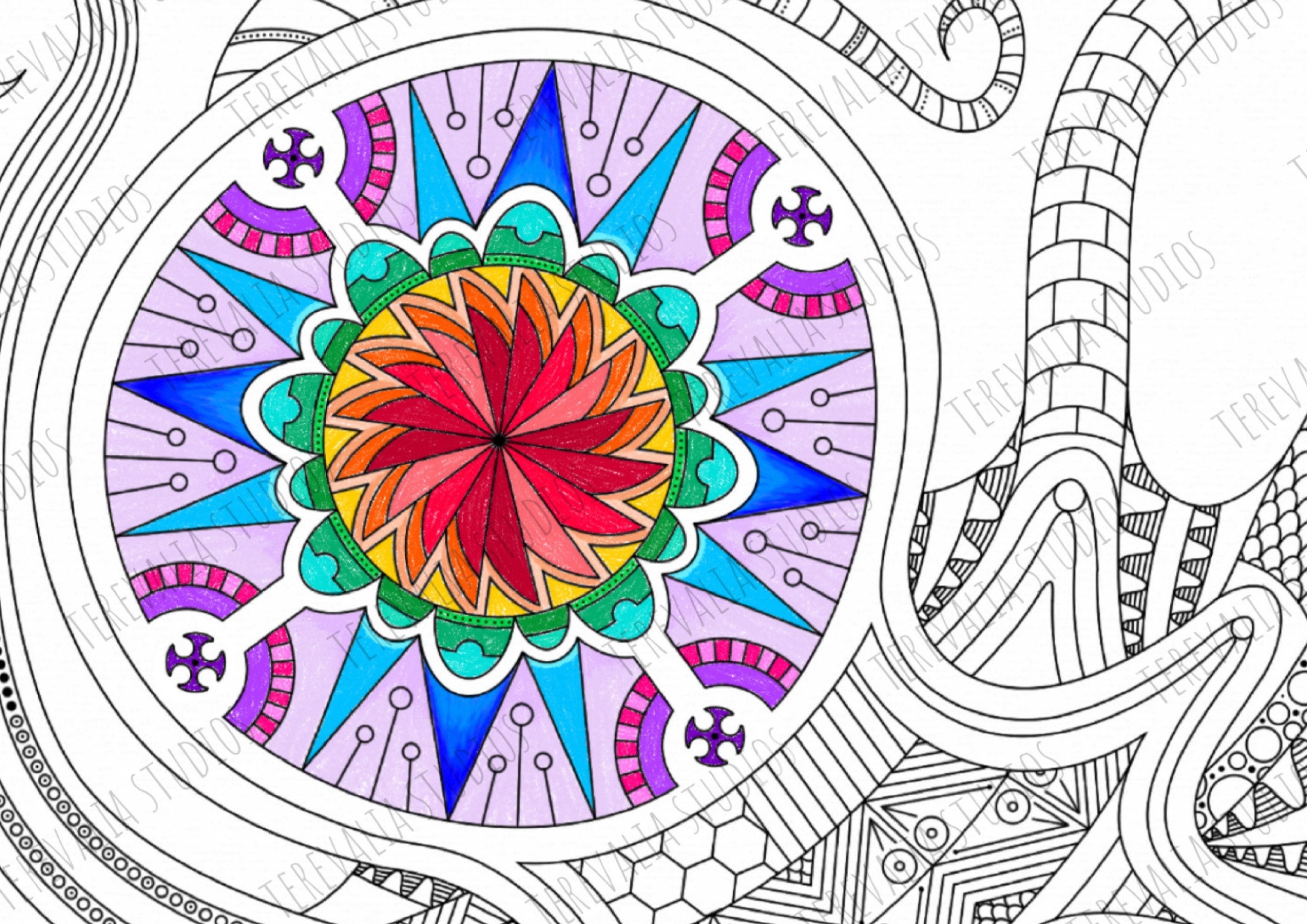 Digital Zentangle Colouring Page Octopus Downloadable Print PDF ...