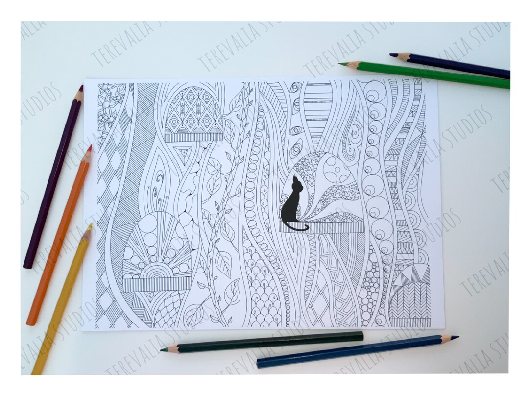 Digital Zentangle Colouring Page - Fairy Cottage | Downloadable Print ...