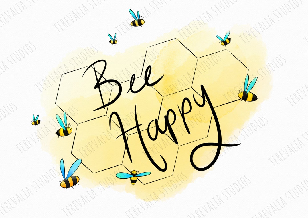 Digital Inspirational Quote Print - Bee Happy | Mental Health Poster ...