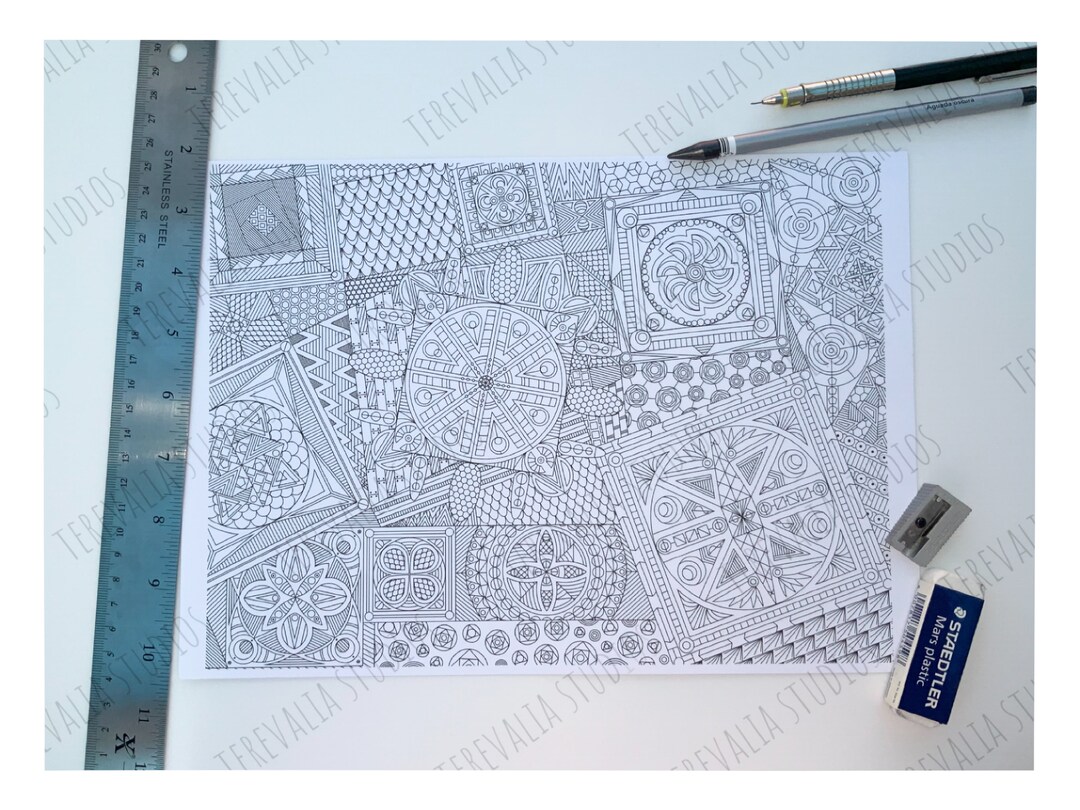 Digital Zentangle Colouring Page - Kaleidoscope | Downloadable Print ...