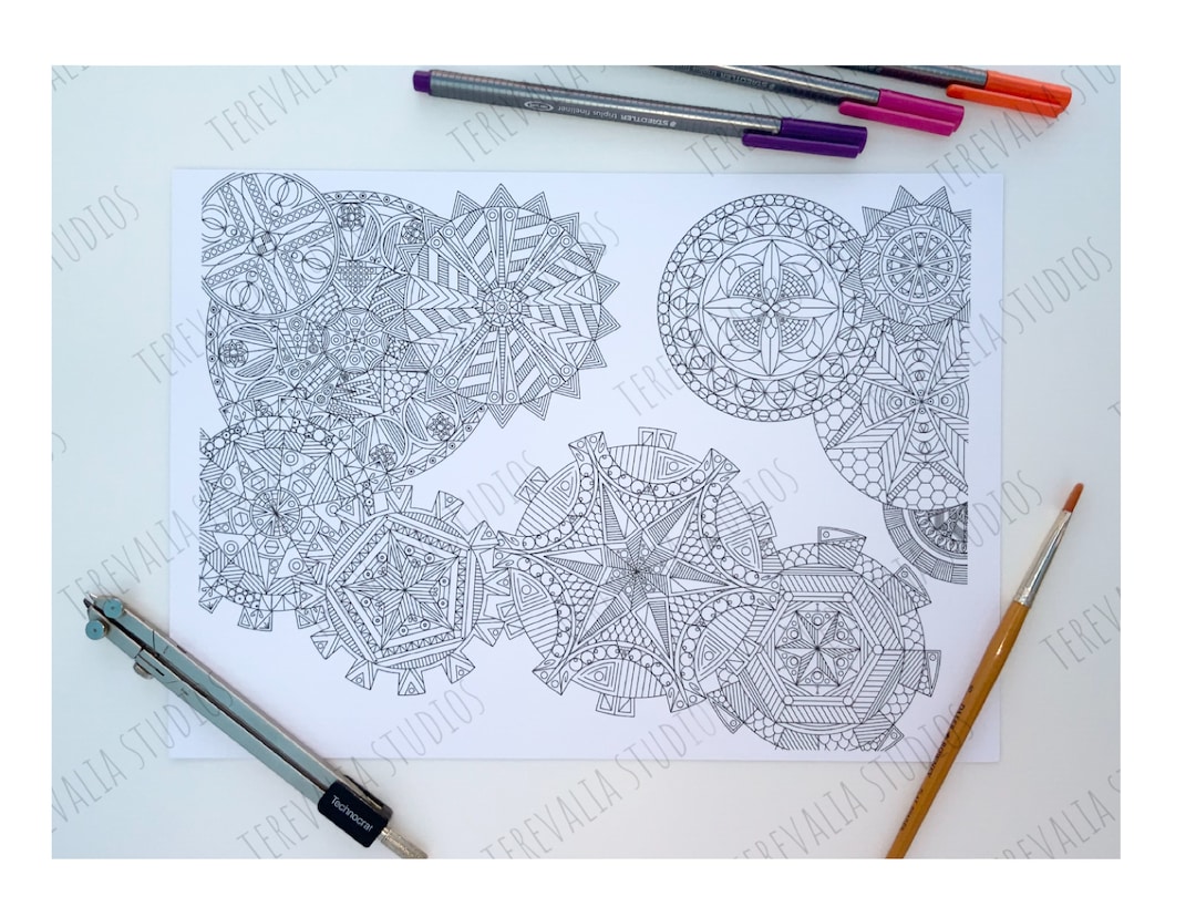 Digital Zentangle Colouring Page - Clockwork | Downloadable Print | PDF ...