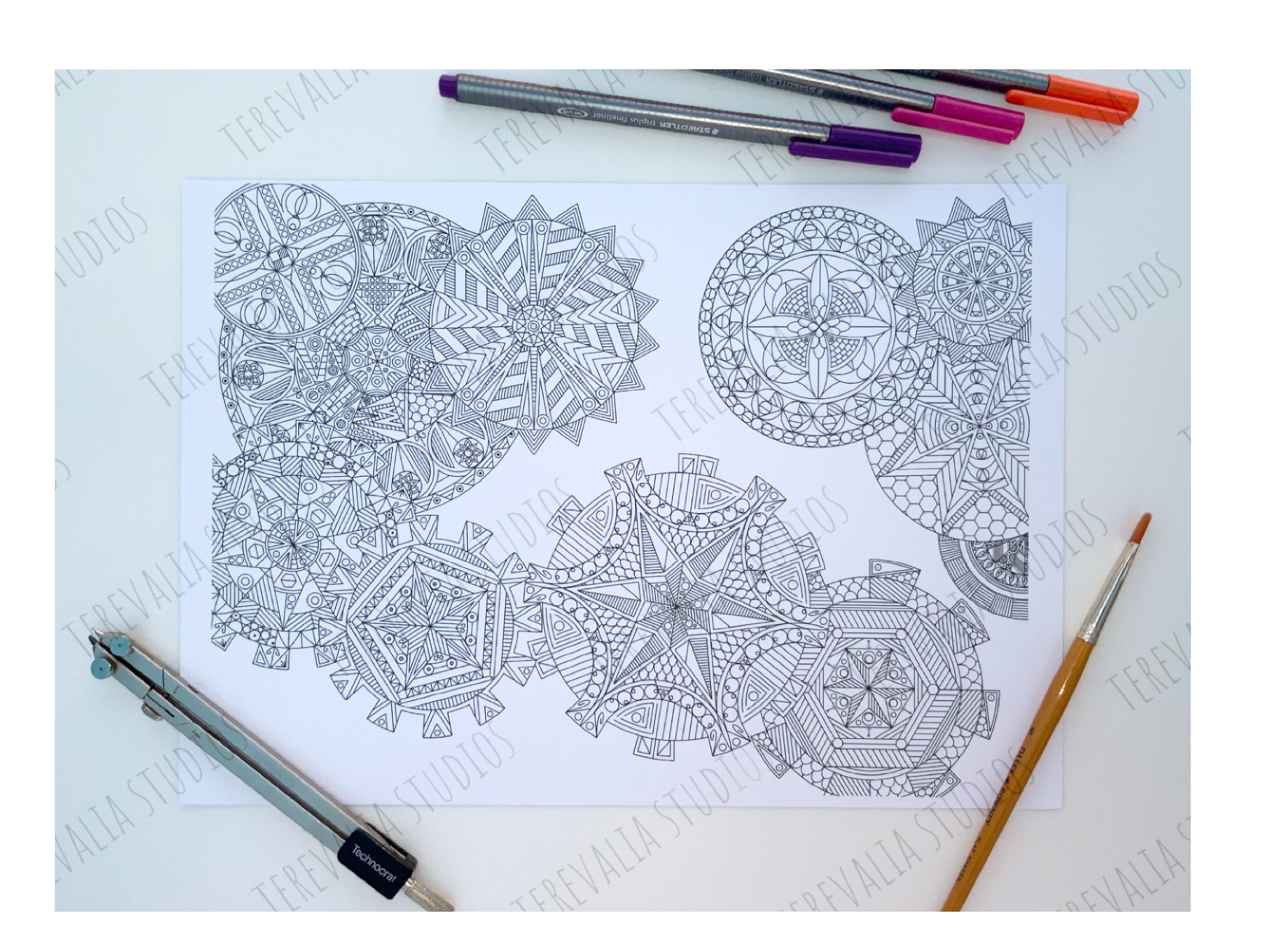 Digital Zentangle Colouring Page - Clockwork | Downloadable Print | PDF ...