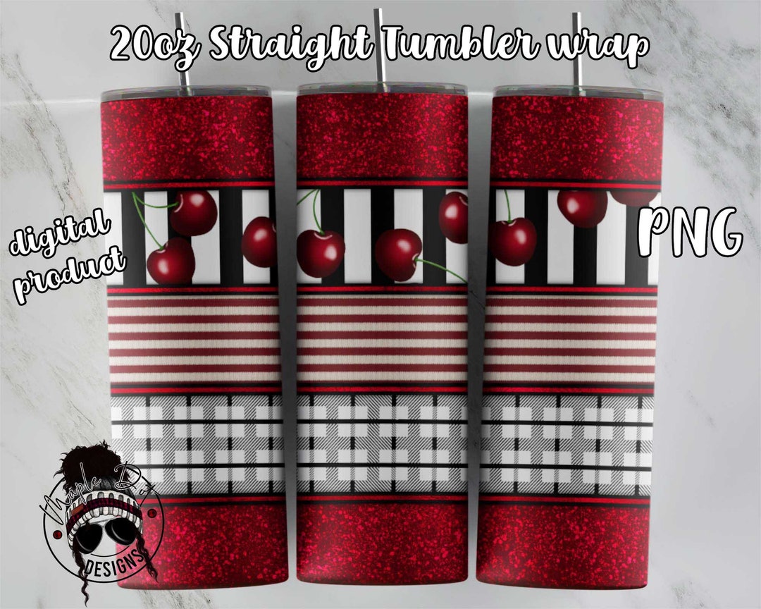 Cherry Tumbler Sublimation Design | Cherries and Plaid Tumbler Wrap ...