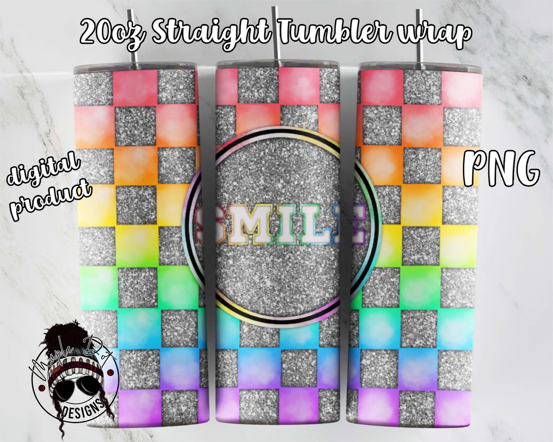 20oz Skinny Tumbler Wrap | Smile Tumbler | Rainbow Checkers Tumbler ...