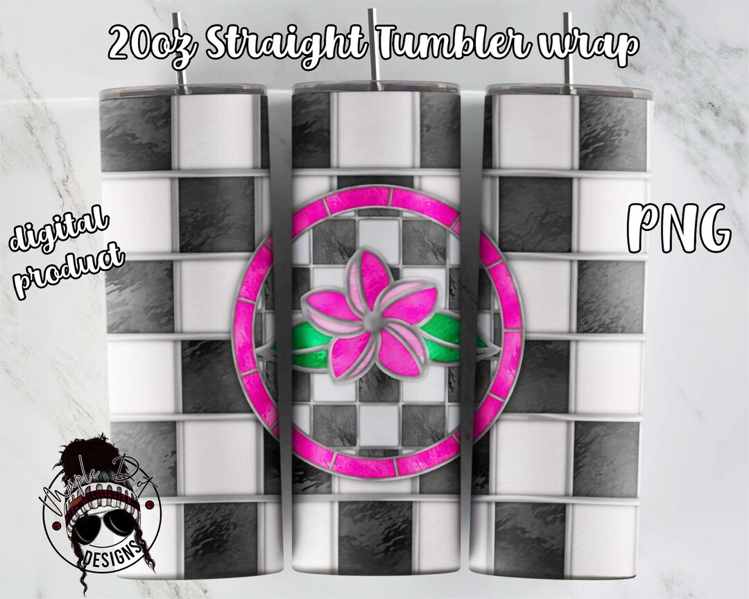 Stained Glass Plumeria Checkers PNG 20oz Skinny Tumbler Wrap Stain ...