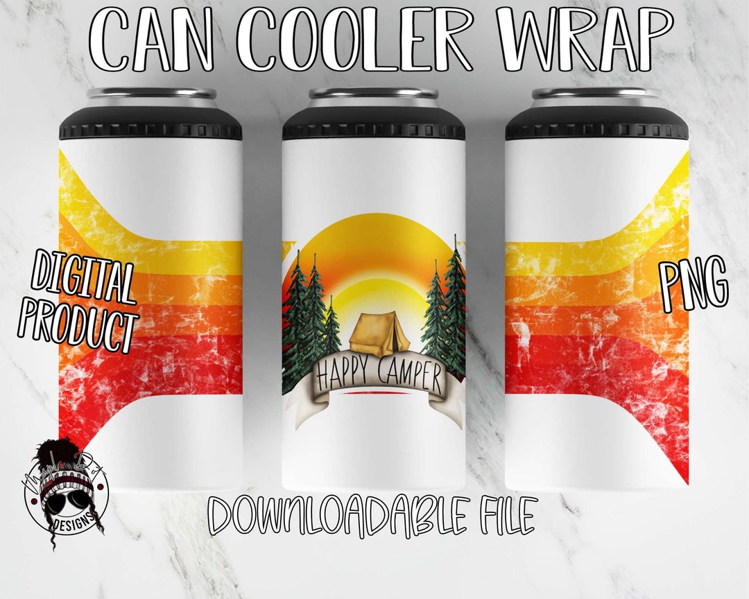 Camping Can Cooler Wrap | 4-in-1 Can Cooler PNG | Retro Camping Design ...