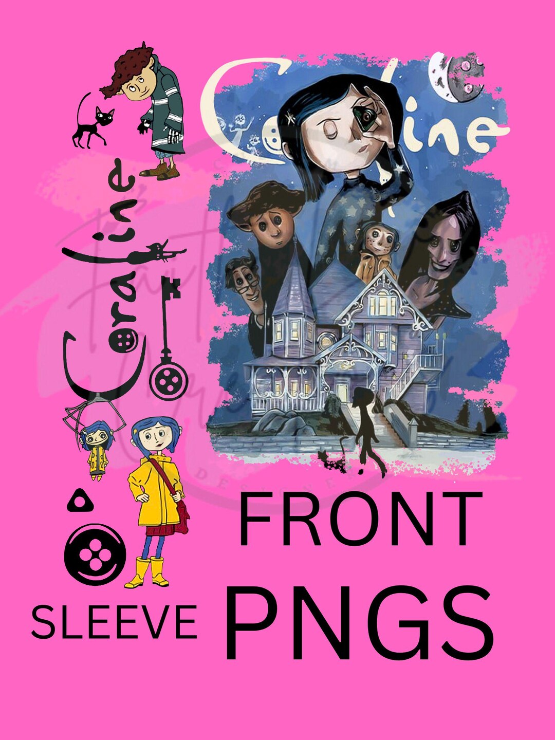 Coraline, Front and Sleeve Png Only, Direct to Film Image, Image Only ...