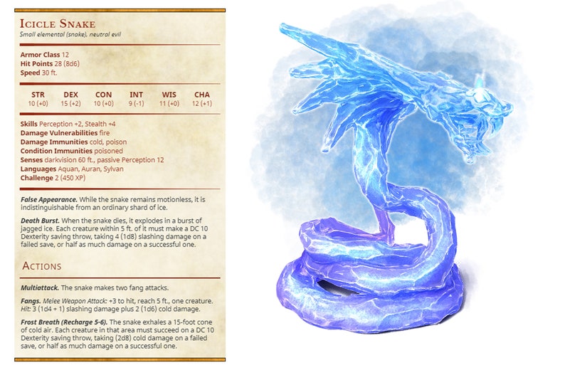 Icicle Snake Model for Dungeons and Dragons - Etsy