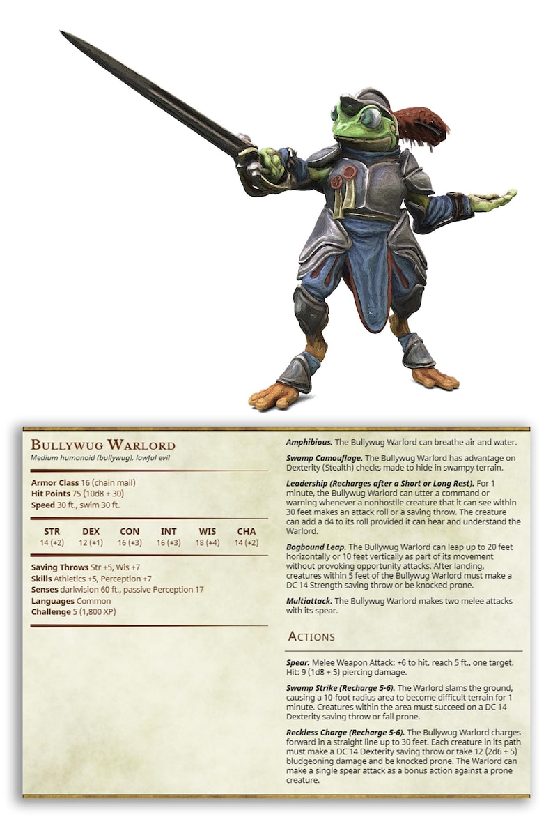Frog Knight, Bullywug Warlord Miniature for Dungeons and Dragons - Etsy