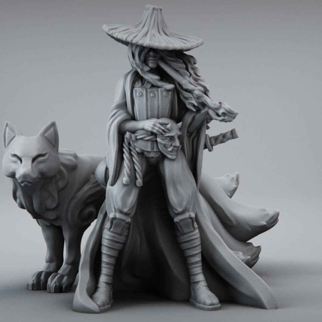 Female Samurai W/ Okami Miniature for Dungeons and Dragons - Etsy