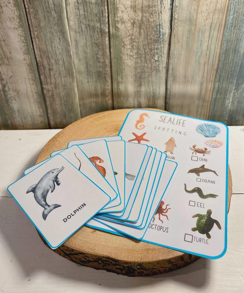 Printable Sea Life Flashcards — 12 A4 Cut-out Watercolour Cards ...