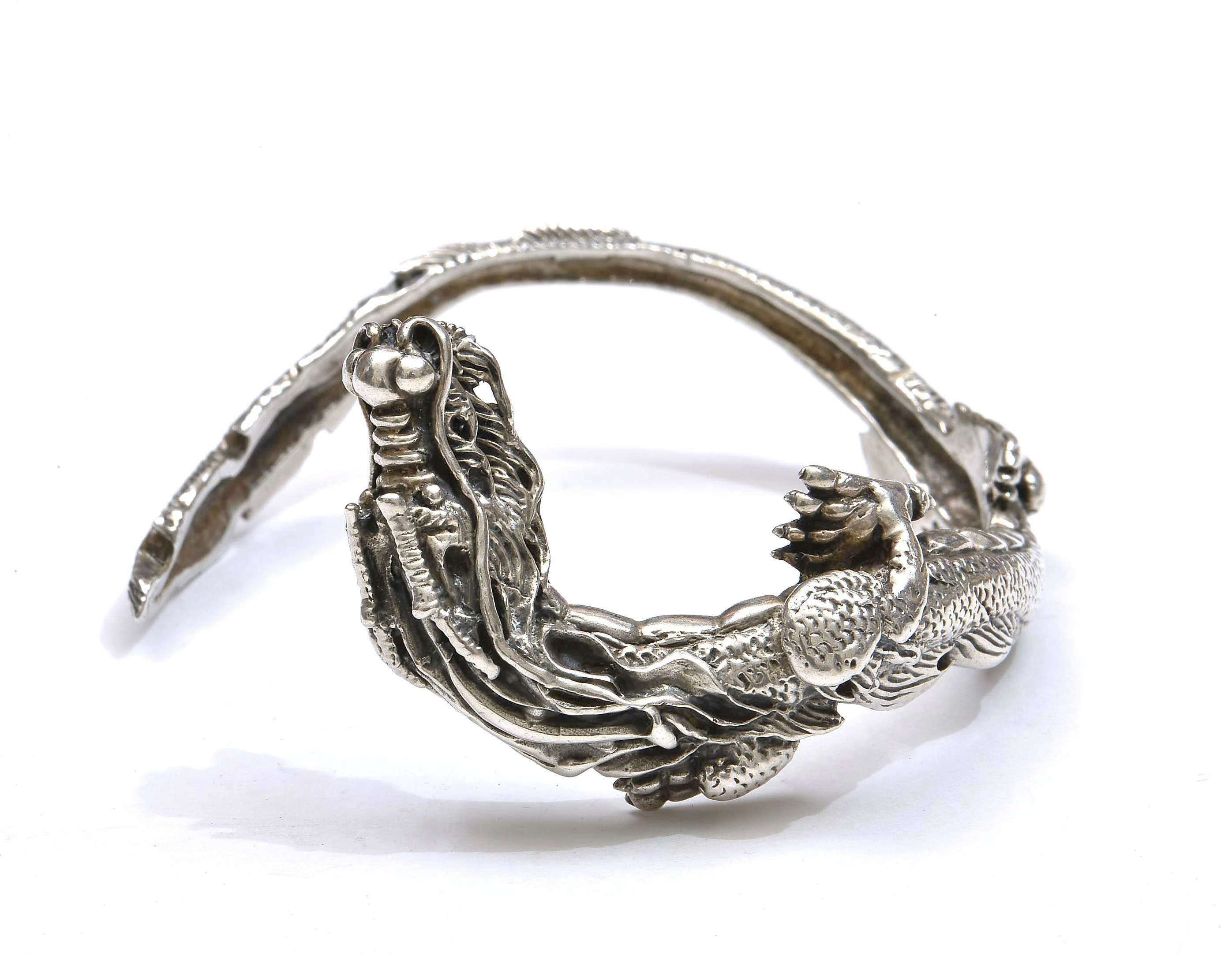 Early 20th Century Chinese Heavy Silver Dragon Men Men's Bangle ...