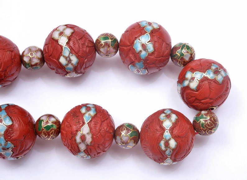 Chinesische Zinnober Lack Cloisonne Emaille Inlay Perlenkette - Etsy.de