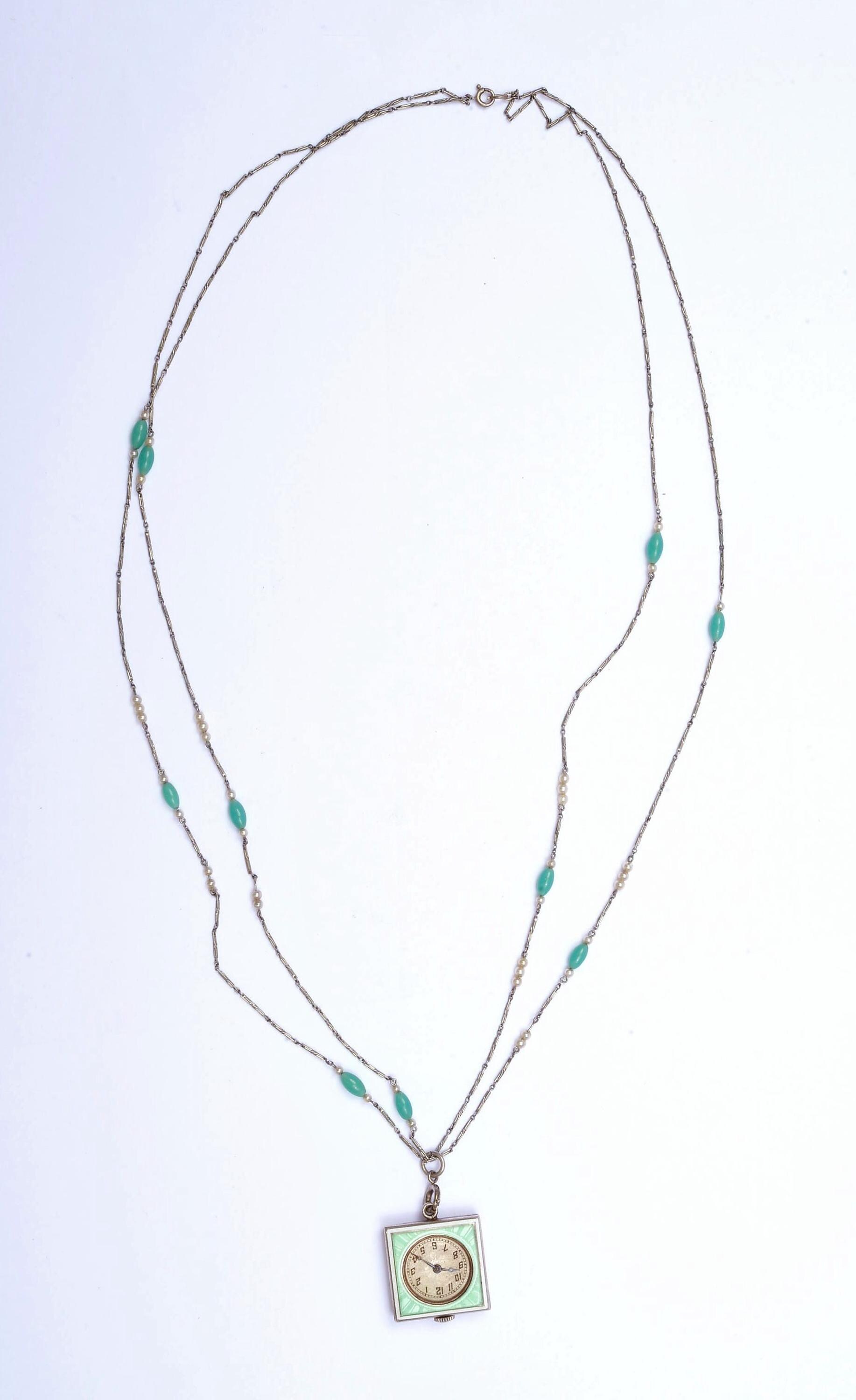Swiss Gasser & Co Guilloche Enamel 925 Pendant Watch Chain Necklace ...