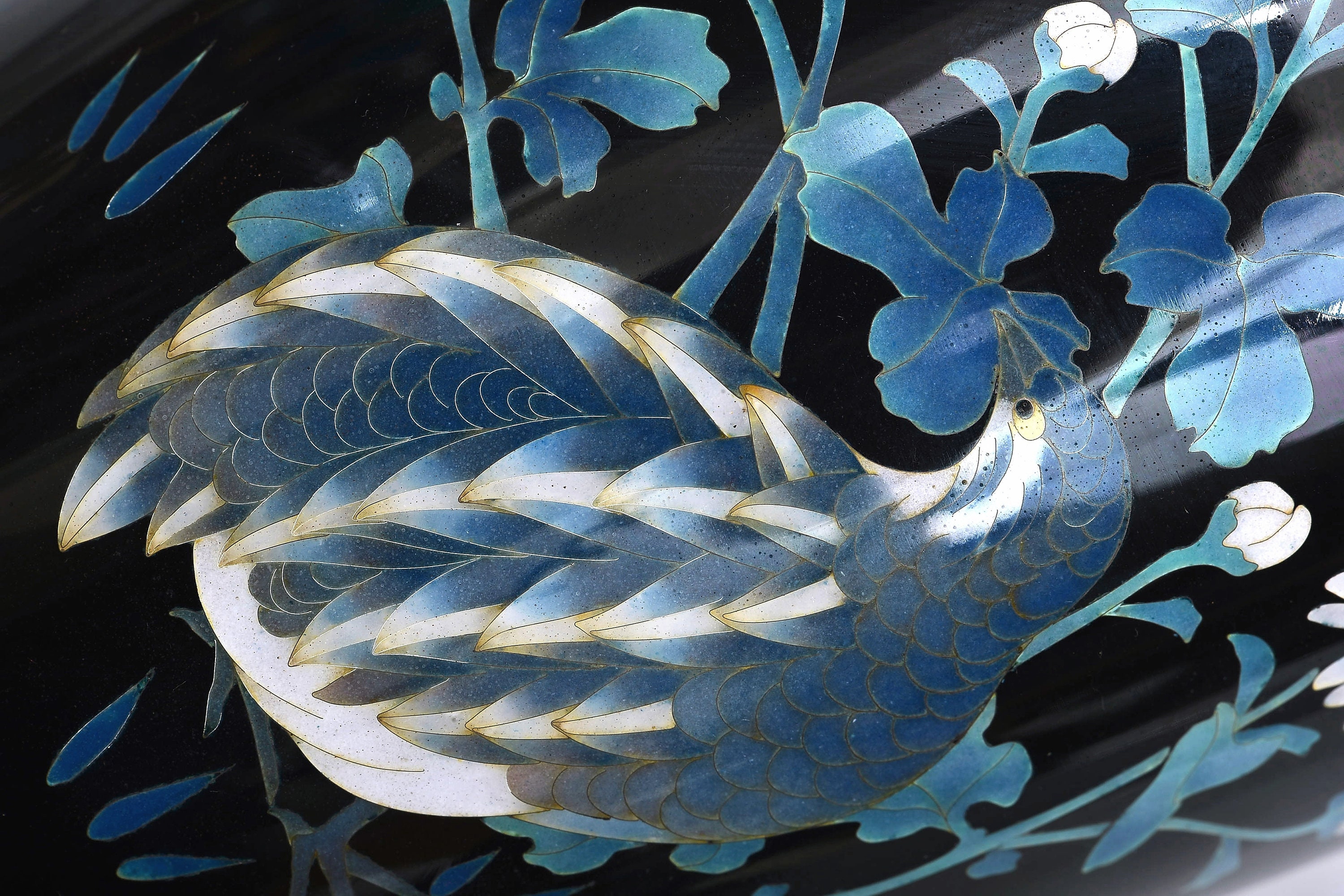 Vintage Japanese Black Cloisonne Enamel Shippo Vase With Quail Bird ...