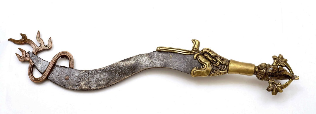 Vintage Tibetan Buddhist Brass & Iron Khadga Flaming Fire Sword Dagger ...