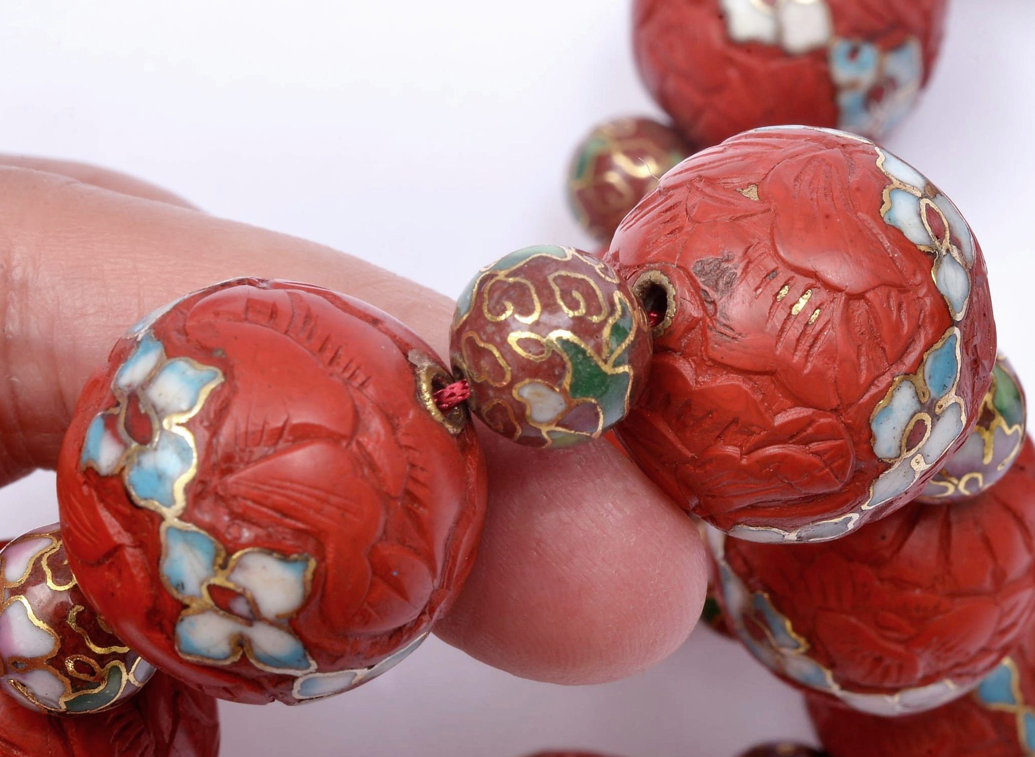 Chinese Cinnabar Lacquer Cloisonne Enamel Inlay Bead Necklace - Etsy