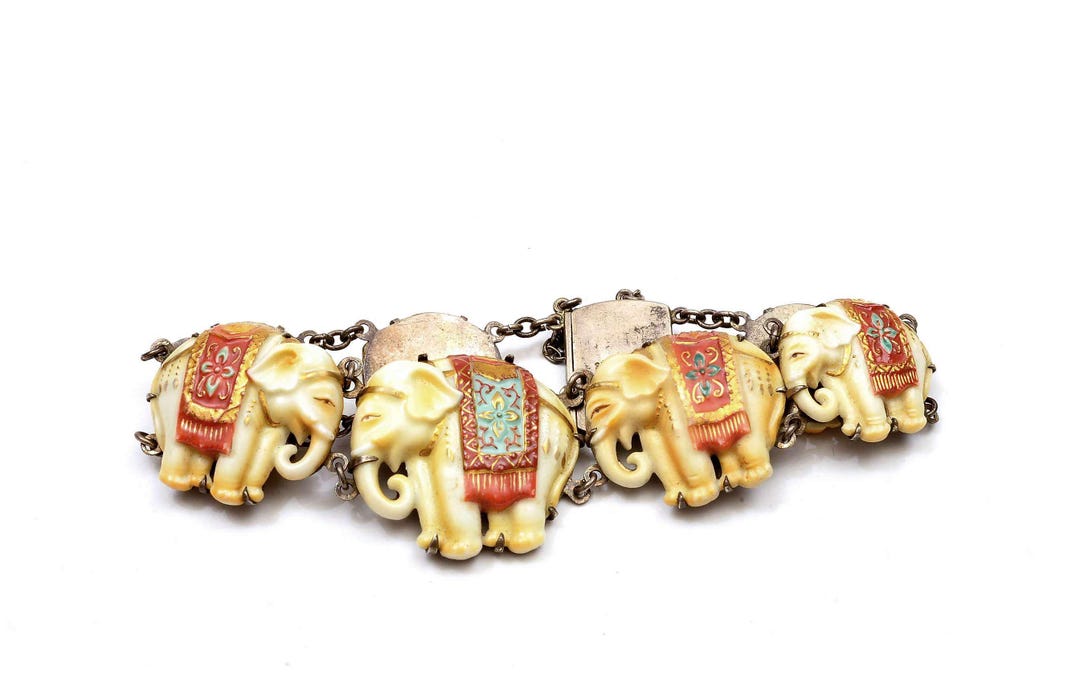 Vintage Japanese Toshikane Porcelain 7 Elephant Sterling Silver ...