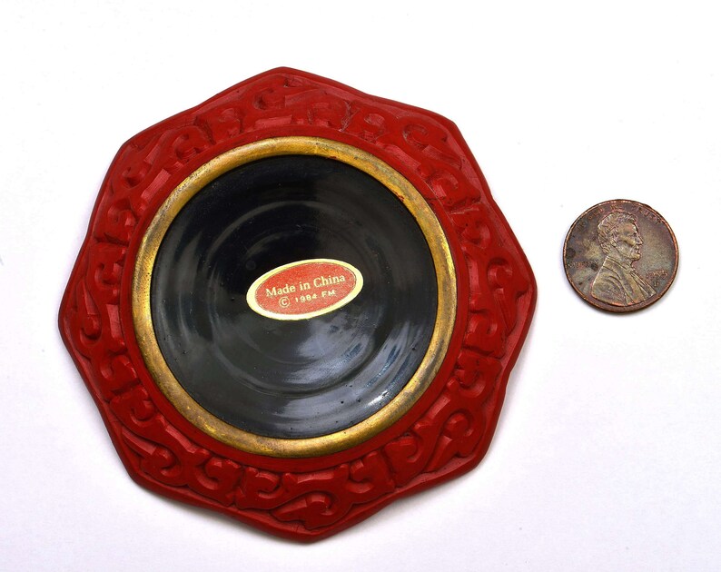 Vintage Chinese Cinnabar Lacquer Carved Carving Dish Plate Crane Bird ...