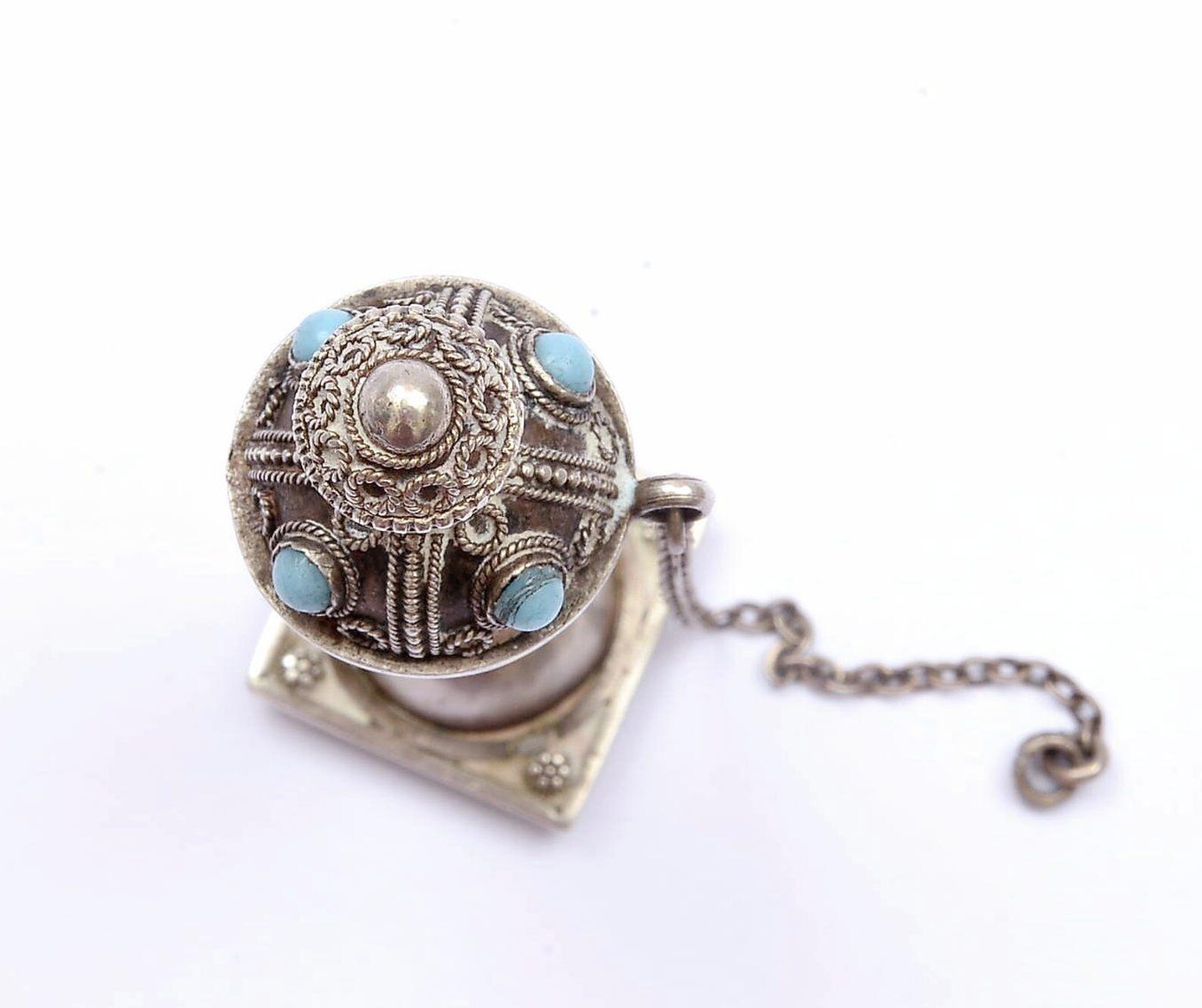 Jerusalem Isreal Judacia Solid Silver Filigree Turquoise Perfume Scent ...