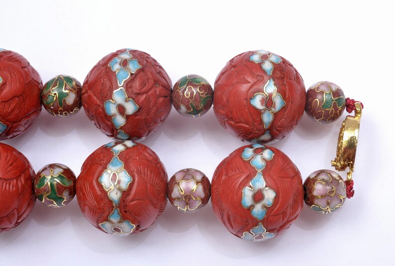 Chinesische Zinnober Lack Cloisonne Emaille Inlay Perlenkette - Etsy.de