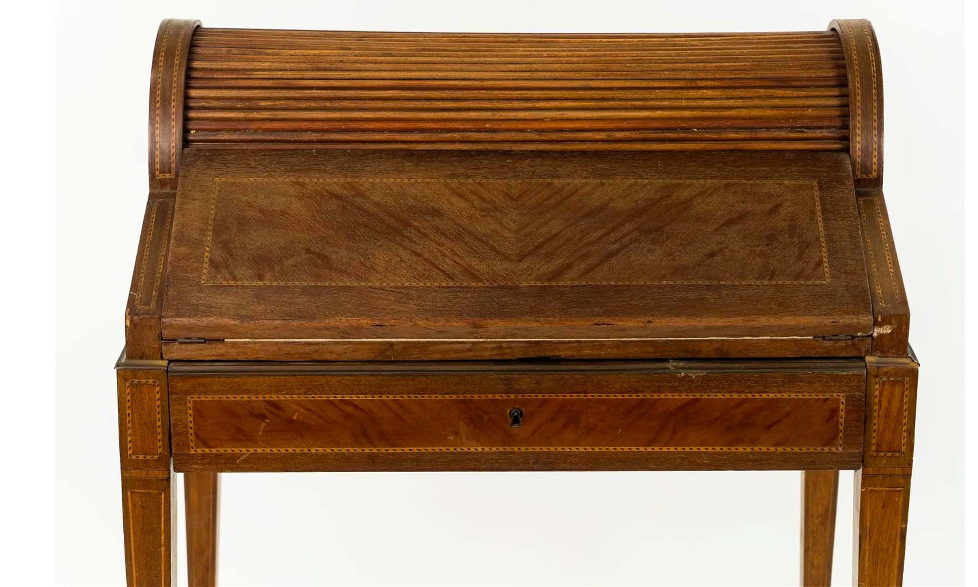 Fine Antique French Walnut Tambour Drop Front Writing Desk Atop Elegant ...