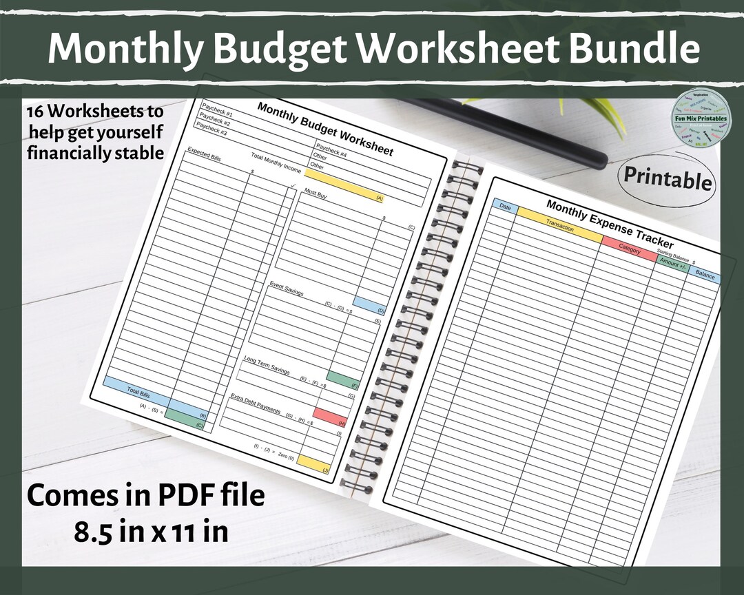 Monthly Budget Worksheets Bundle / 16 Page Printable /savings Goal ...
