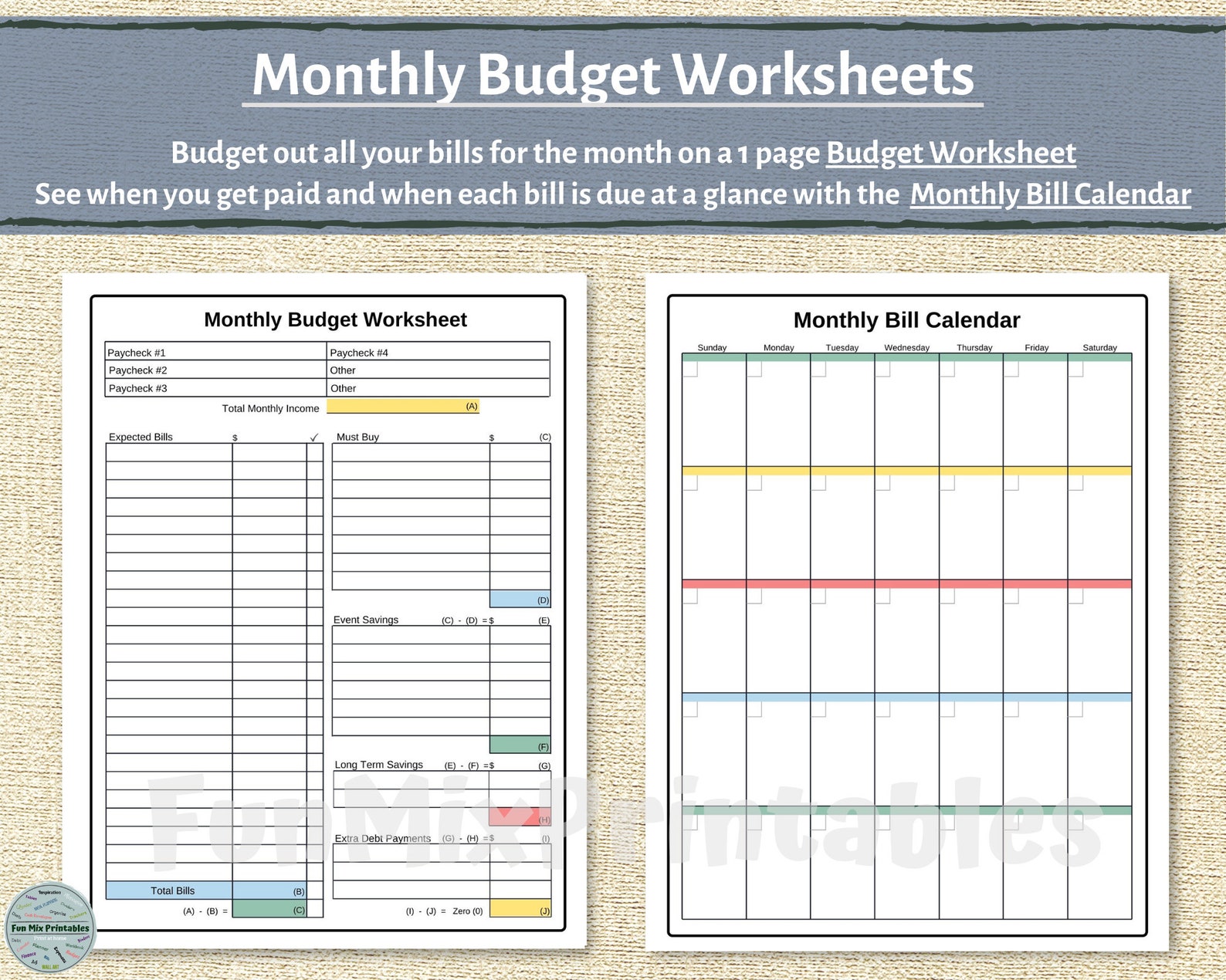 Monthly Budget Worksheet Bundle / Printable Financial Worksheets ...