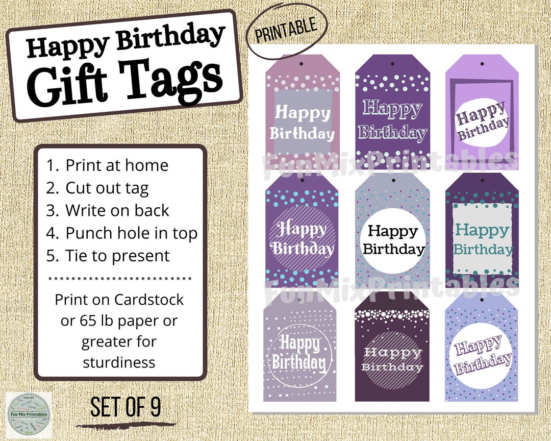 Purple Birthday Gift Tags / Printable - Etsy