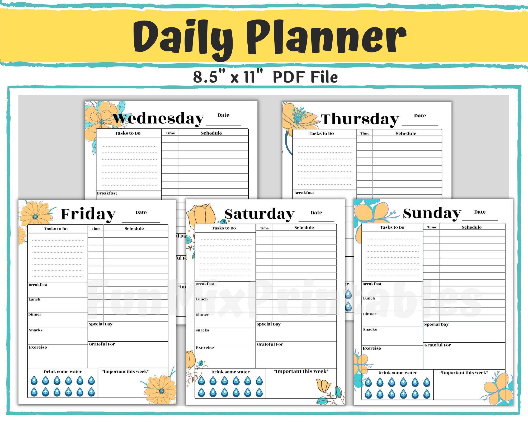 Daily View Calendar, Printable Weekly Calendar, Daily Journal, Daily ...