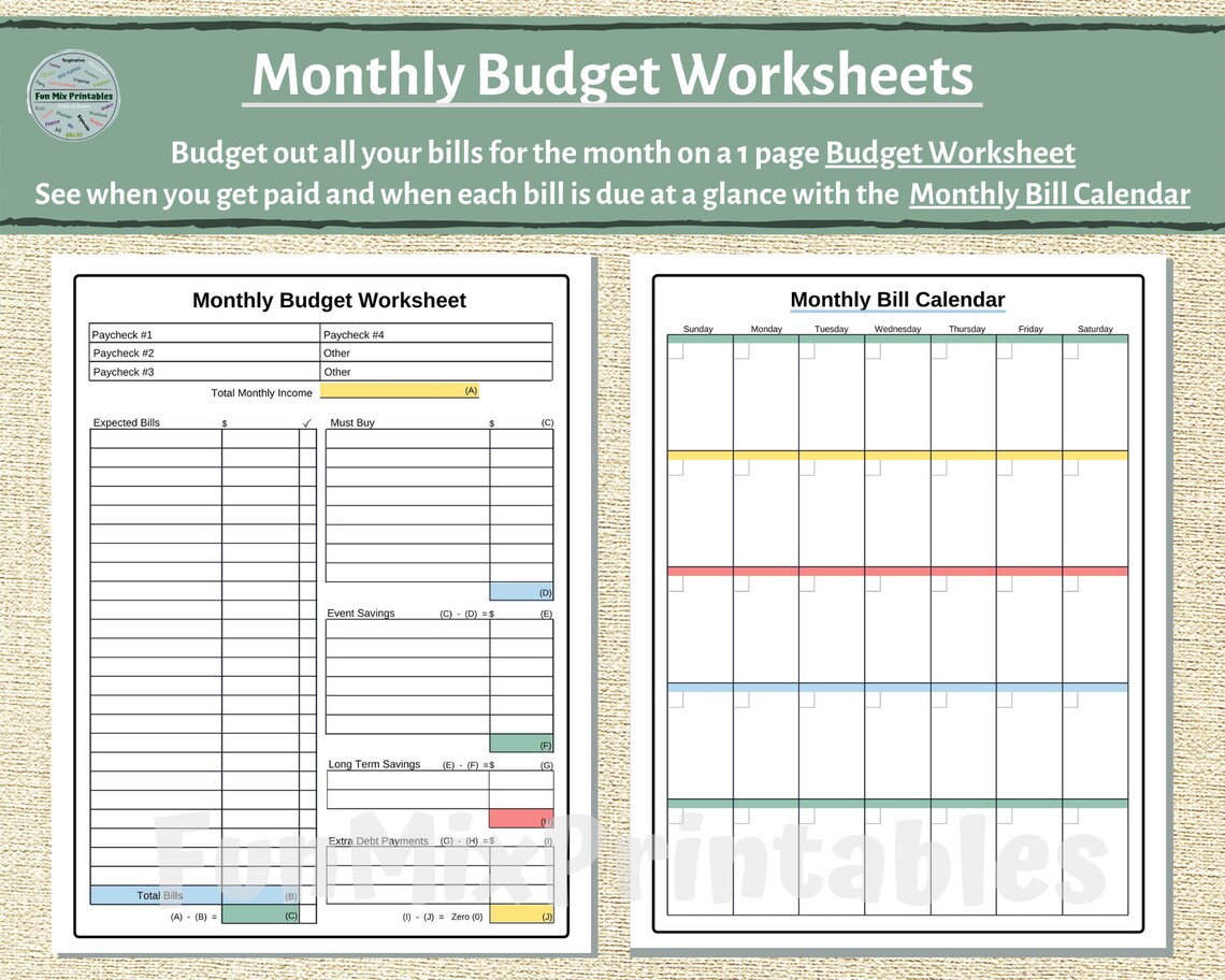 Monthly Budget Worksheets / Printable / Finance Planner - Etsy