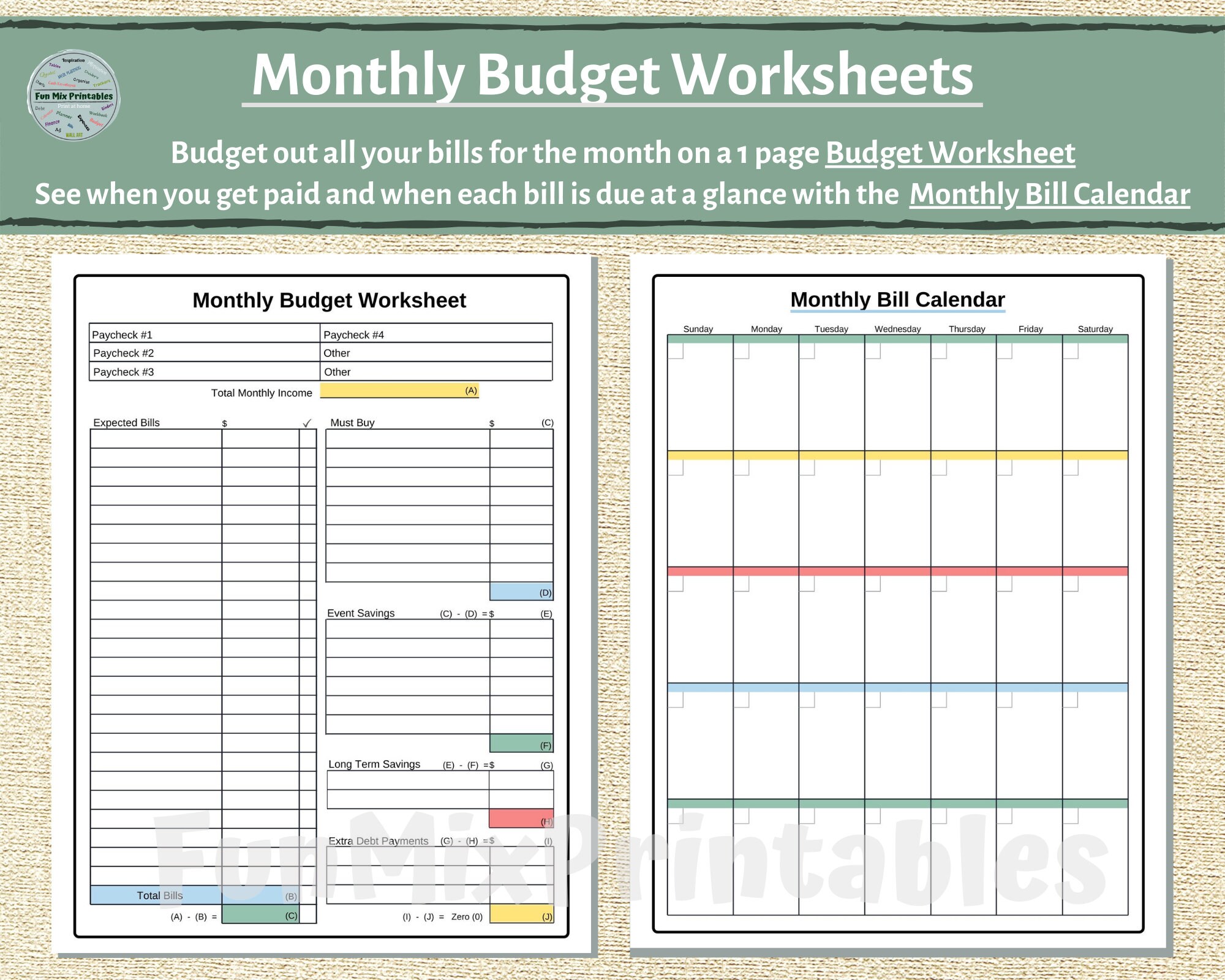 Monthly Budget Worksheets / Printable / Finance Planner - Etsy