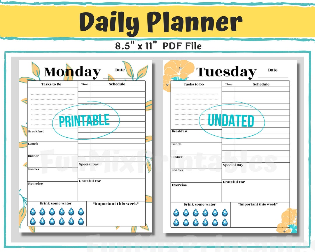 Daily View Calendar, Printable Weekly Calendar, Daily Journal, Daily ...