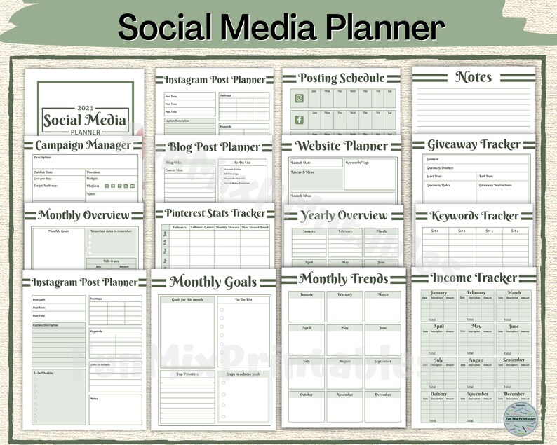 Social Media Planner, Printable US Letter Size, Social Organizer - Etsy