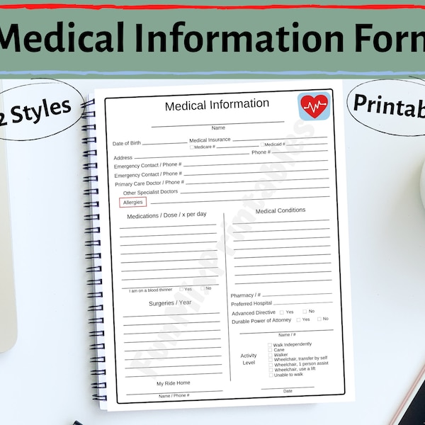 Medical Information Sheet for Students - Etsy