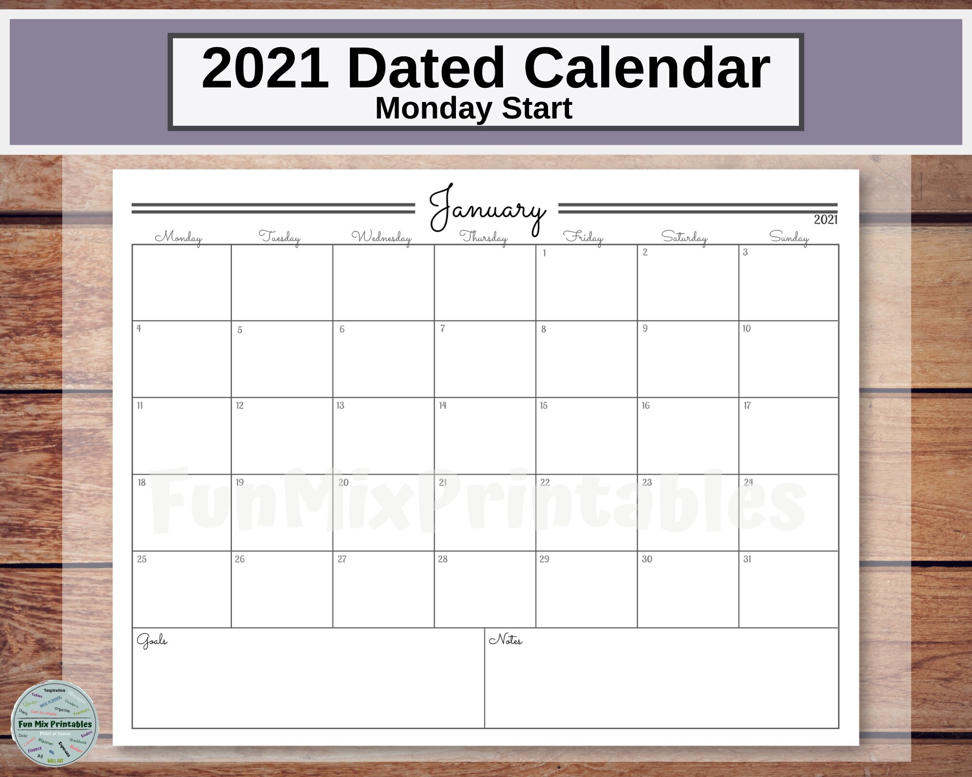 12 Month Calendar / Printable / Undated Calendar / Dated 2021 - Etsy España