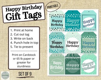 Kids Happy Birthday Gift Tags, Instant Download, Printable, Digital ...