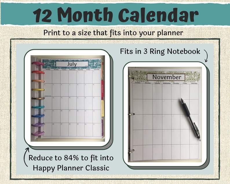 Undated Monthly Calendar Printable: 12 Month Planner (PDF) - Etsy