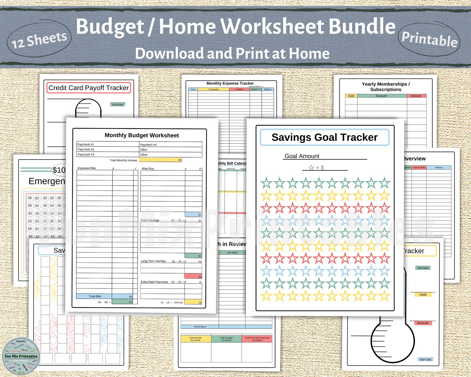 Monthly Budget Worksheet Bundle / Printable Financial Worksheets ...